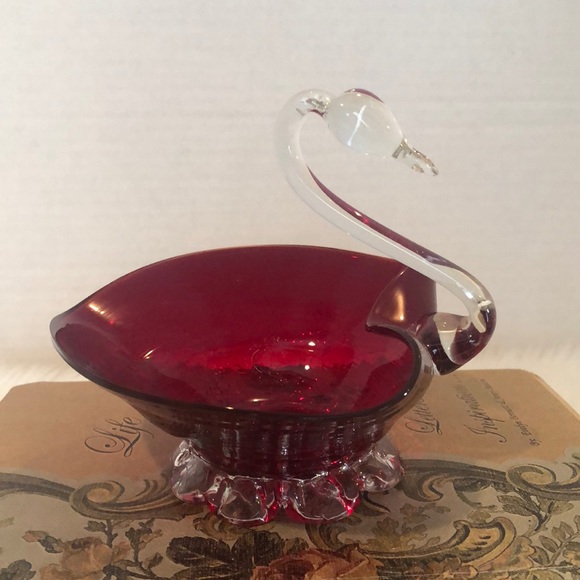Accents | Vintage Duncan Miller Art Glass Ruby Red Swan Bowl Circa 196s ...